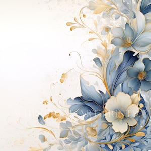 Dusty Blue Floral Digital Paper: Watercolor Flower Graphics (JPG, 300 ...