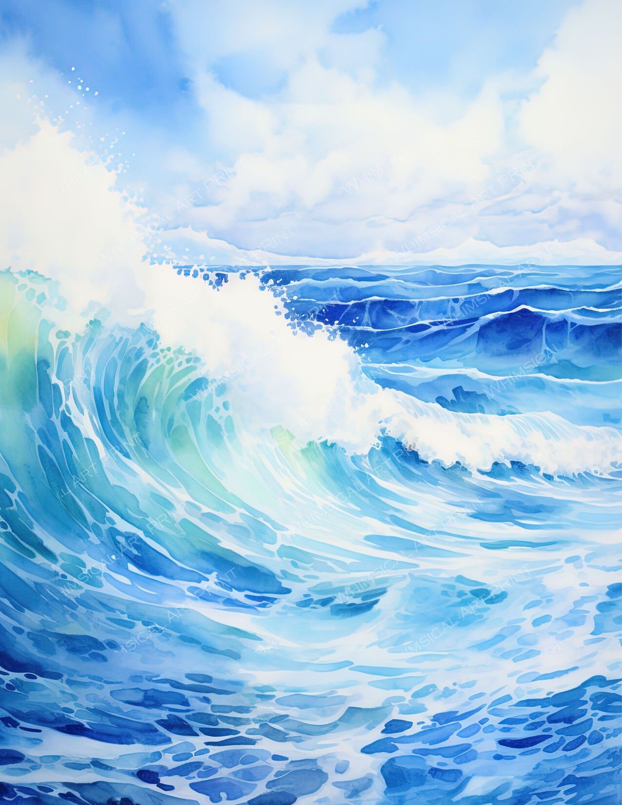 Ocean Waves Watercolor Background: Sea Blue Digital Paper (JPG) - Etsy