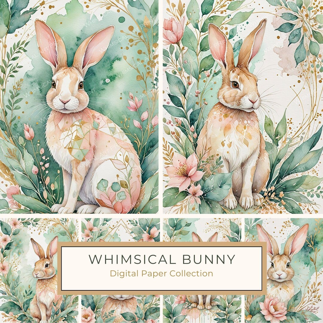 Watercolor Bunny Portraits: Soft Pastel Digital Art Set (jpgs ...