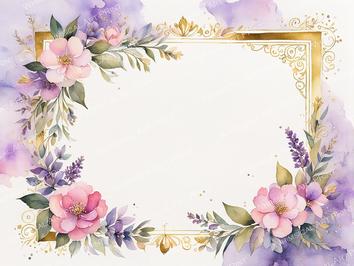 Watercolor Floral Frame Digital Paper Pack: Purple & White (10 Jpgs ...
