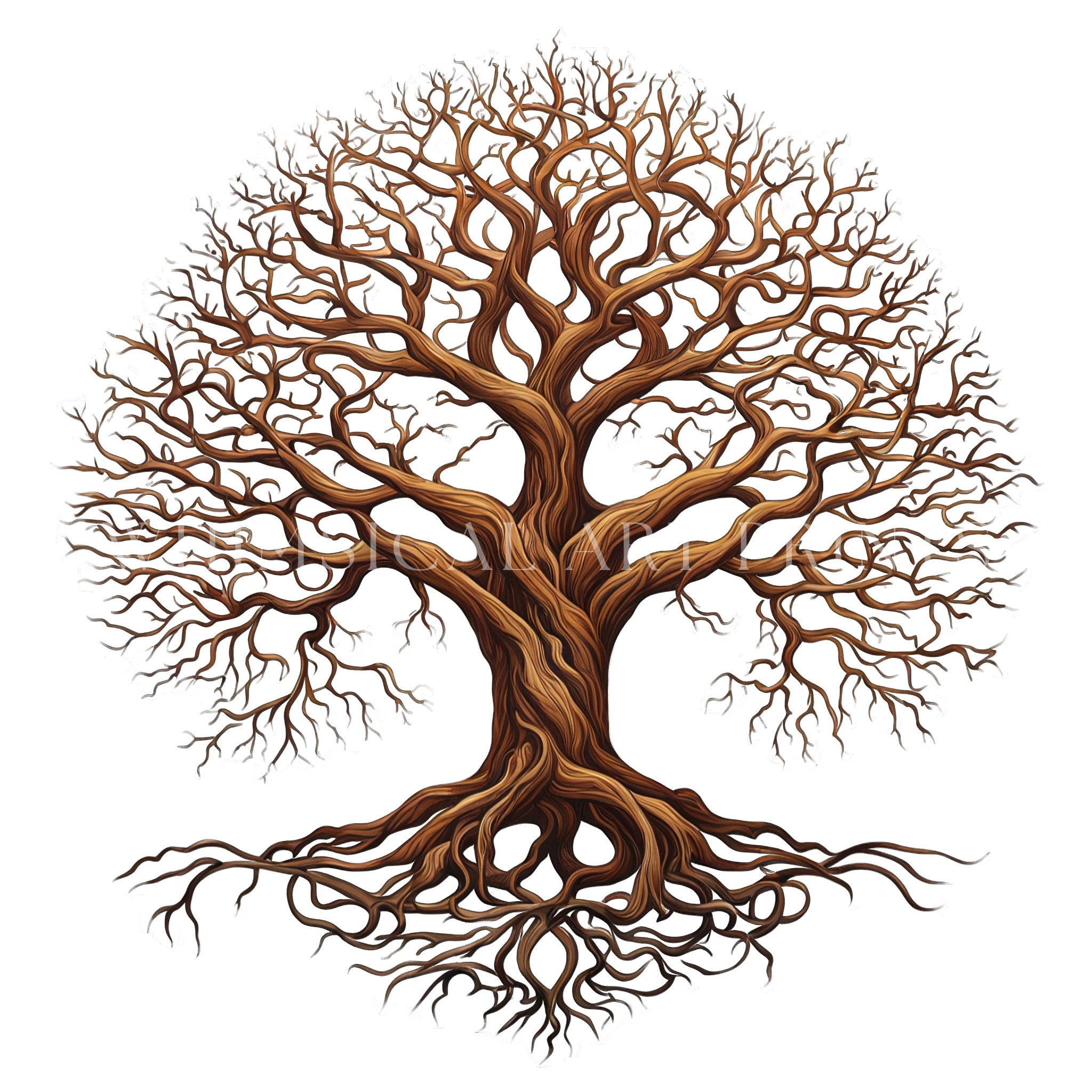Mystical Old Tree Clipart: Leafless Branches and Deep Roots, Ancestry ...