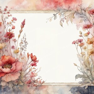 Dreamy Red Watercolor Floral Frame Digital Paper Pack, Deep Red & Beige ...