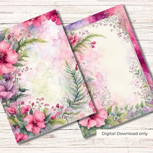 Watercolor Hibiscus Frame: Pink Tropical Paper Pack (digital Download ...