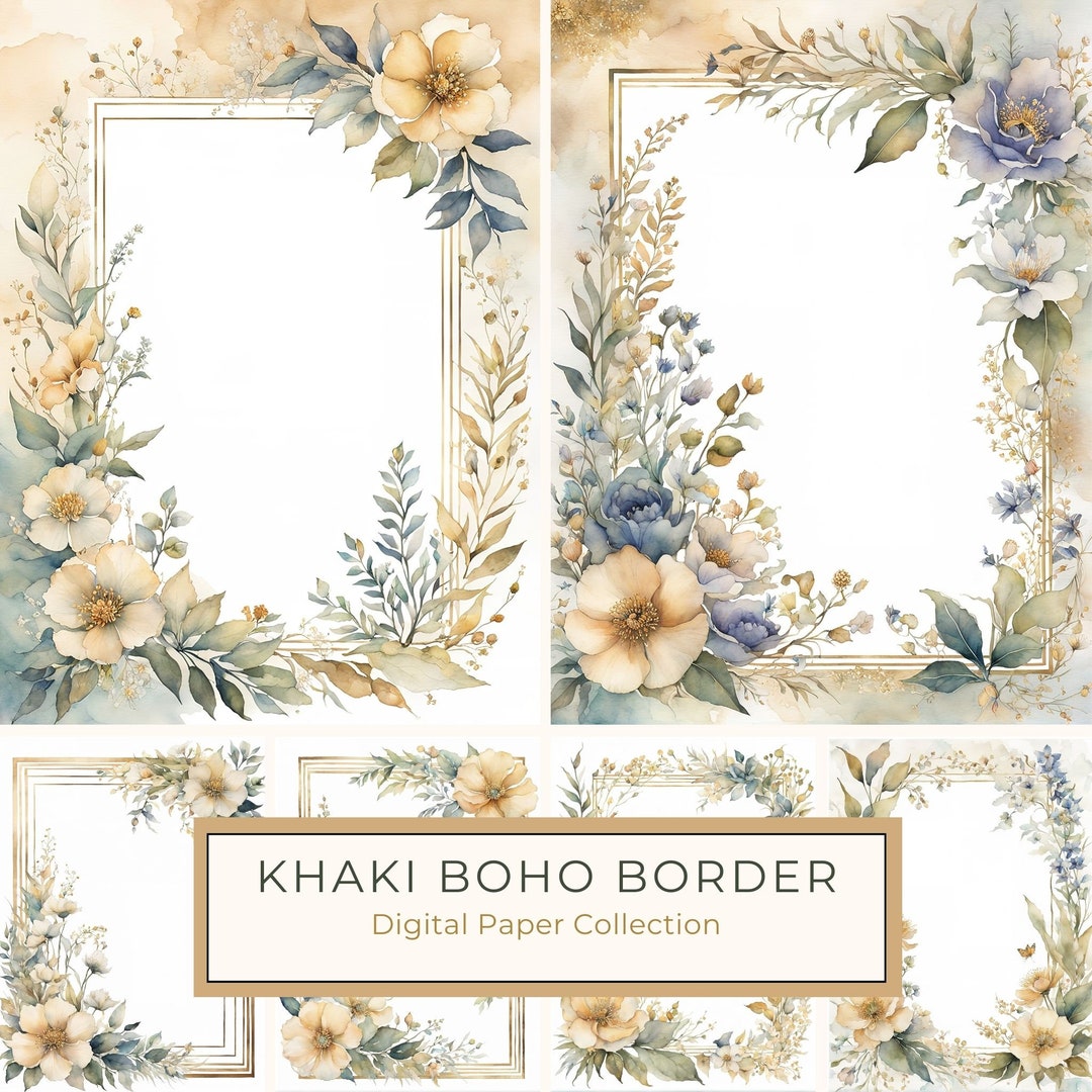 Khaki Floral Frame Digital Paper: Boho Scrapbook Borders (10 Jpgs) - Etsy