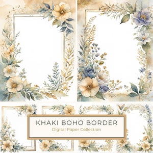 Khaki Floral Frame Digital Paper: Boho Scrapbook Borders (10 Jpgs) - Etsy
