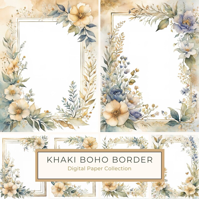 Khaki Floral Frame Digital Paper: Boho Scrapbook Borders (10 Jpgs) - Etsy