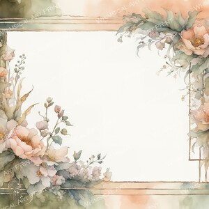 Dreamy Peach: Watercolor Floral Frame Digital Paper Pack, Soft Peach ...