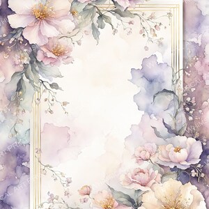 Watercolor Peony Floral Frames: Romantic Digital Paper (JPG, Commercial ...