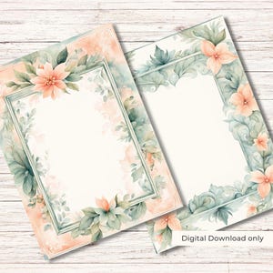 Watercolor Floral Frame Digital Paper Pack, Peach Teal Soft Pastel ...