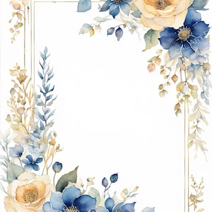 Blue Boho Border Digital Paper Pack for Wedding Cards, Scrapbooking ...