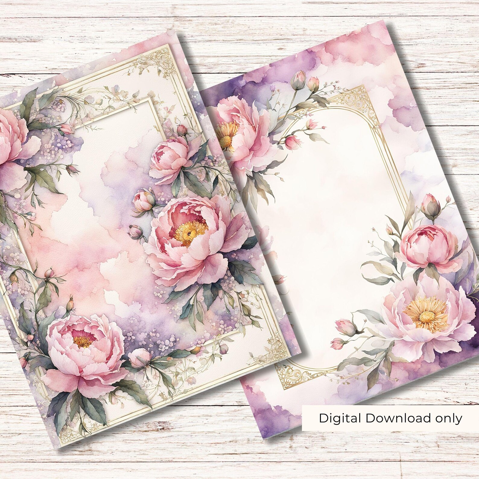 Watercolor Peony Frame Set: Pink Floral Borders, Romantic Backgrounds ...