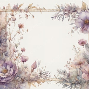 Purple Floral Watercolor Digital Paper Pack: Abstract Art Borders for ...