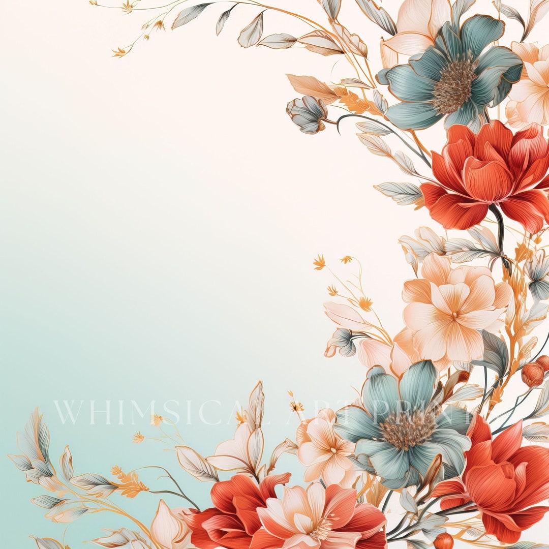 Soft Coral Floral Digital Paper, Floral Background Graphics, Watercolor ...