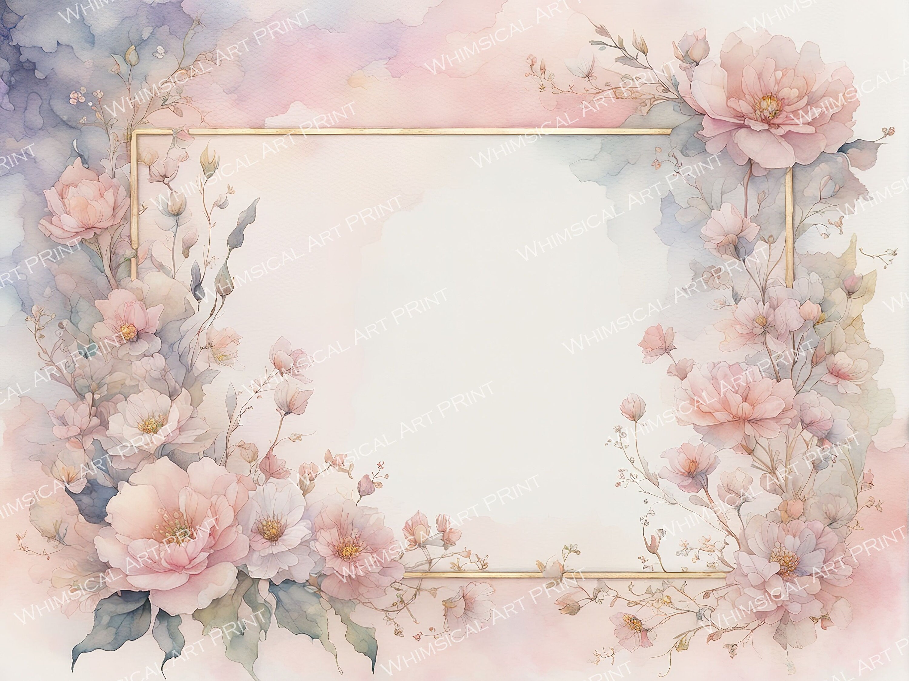 Soft Pink Watercolor Floral Frame Digital Paper Pack, Dreamy Light Pink ...