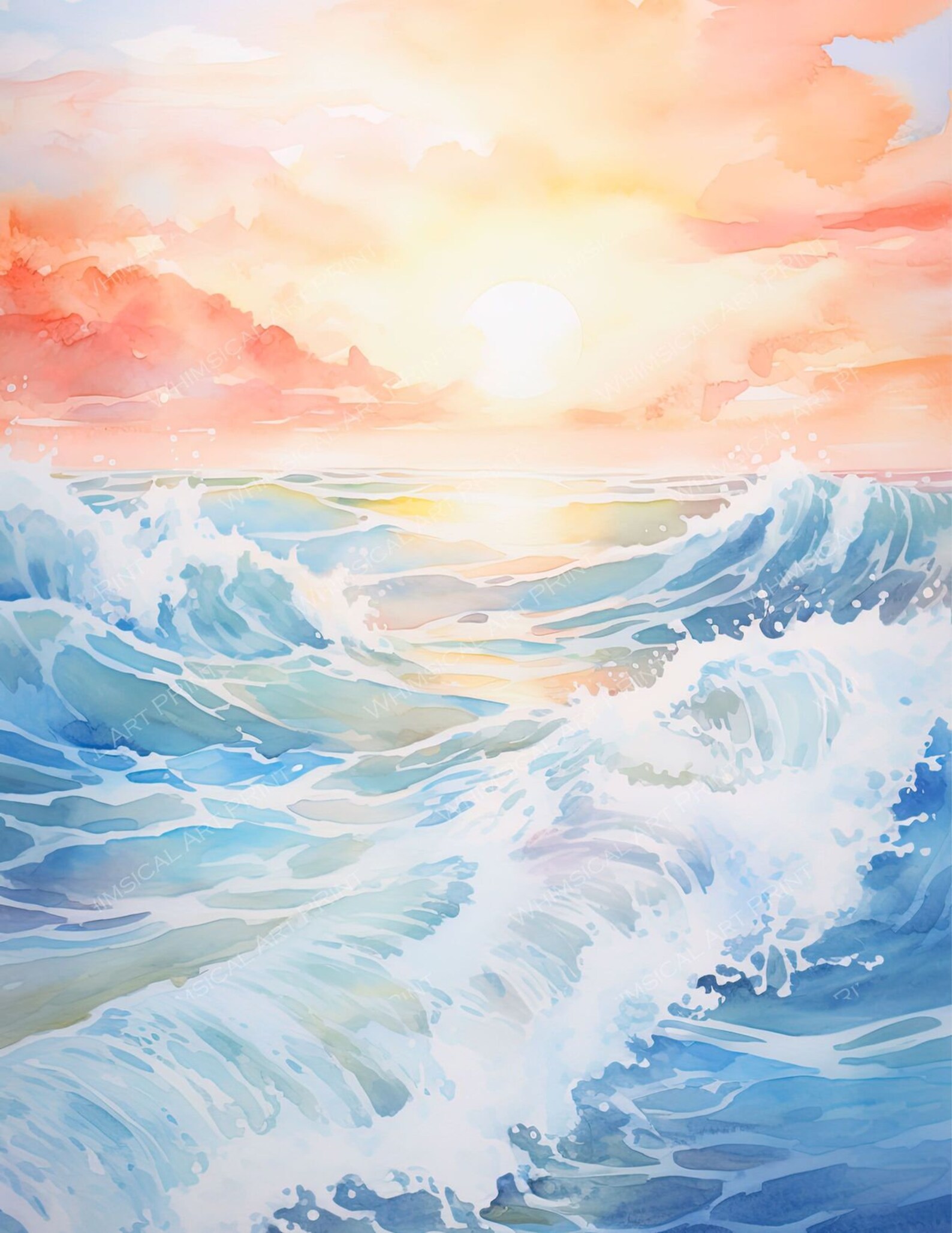 Ocean Waves Watercolor Background: Sea Blue Digital Paper (JPG) - Etsy