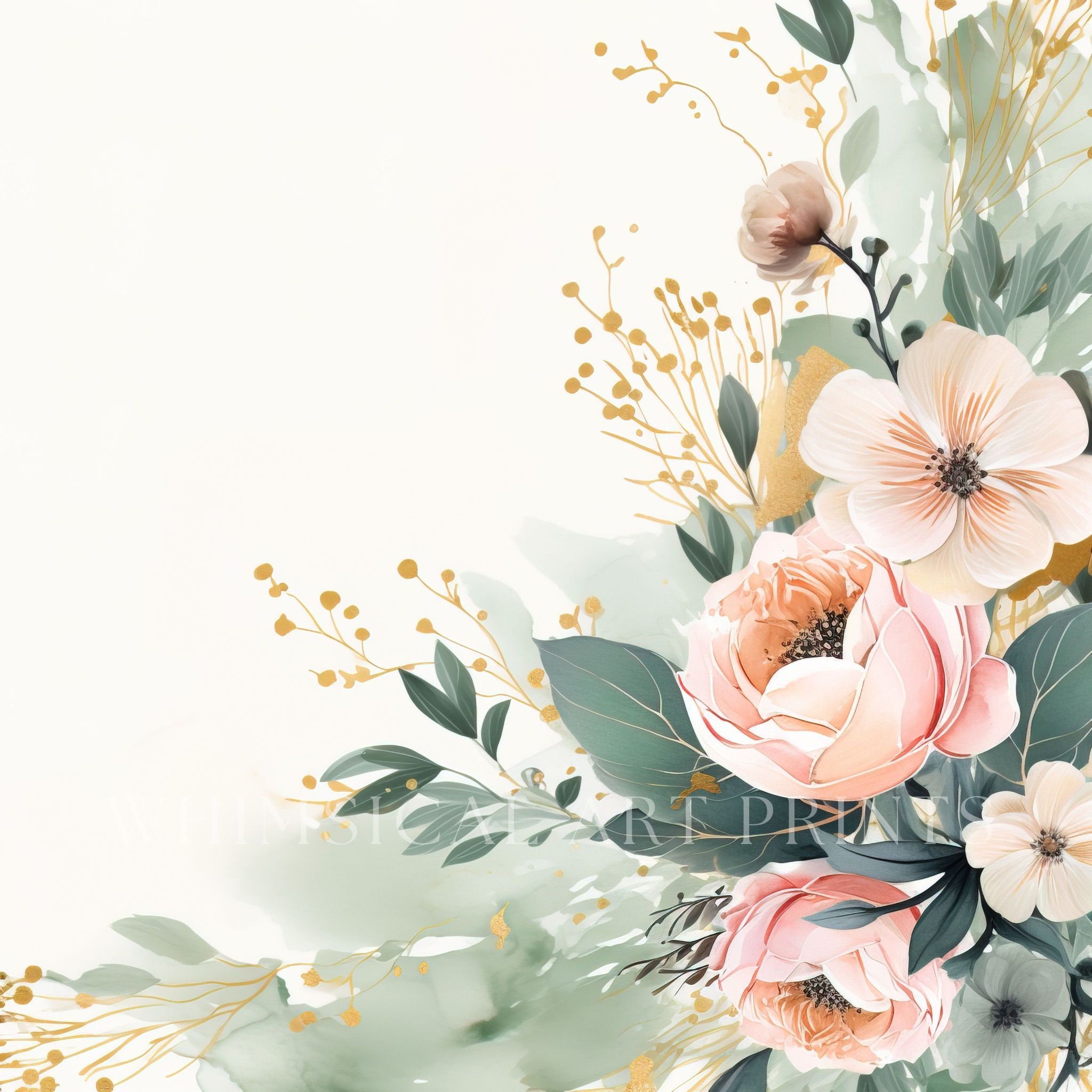 Light Pink Floral Digital Paper, Floral Background Graphics, Watercolor ...