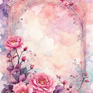 Watercolor Floral Frame Digital Paper: Pink & Mauve Botanical Borders ...
