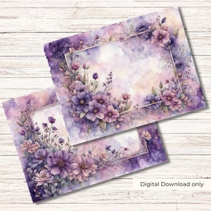 Lilac Watercolor Frame Digital Paper Pack, Violet Floral Backgound ...