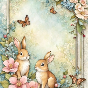 Bunny Storybook: Watercolor Shabby Chic Style Digital Paper Set With ...