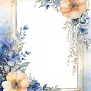 Blue Boho Border Digital Paper Pack for Wedding Cards, Scrapbooking ...