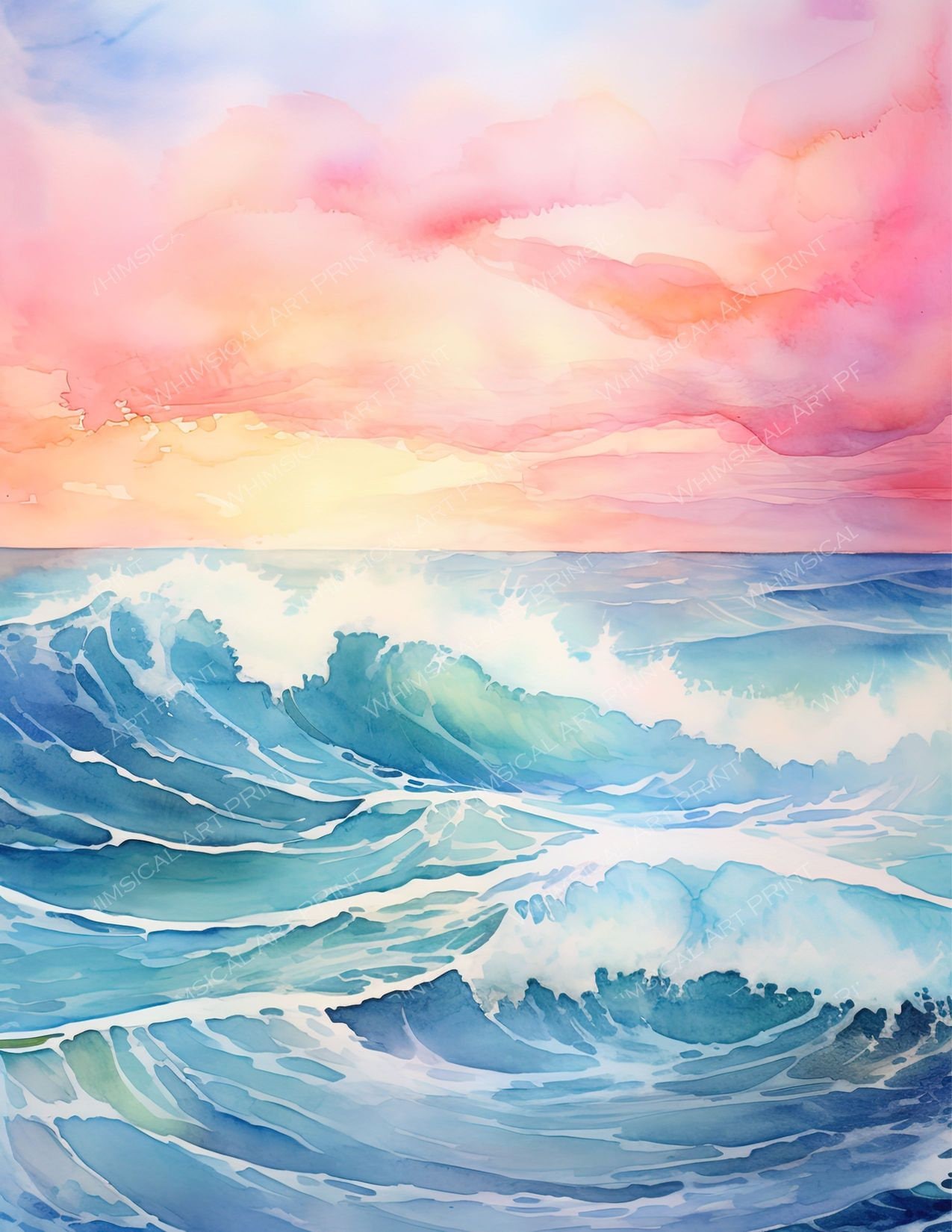 Ocean Waves Watercolor Background: Sea Blue Digital Paper (JPG) - Etsy