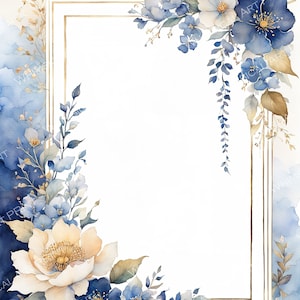 Blue Boho Border Digital Paper Pack for Wedding Cards, Scrapbooking ...