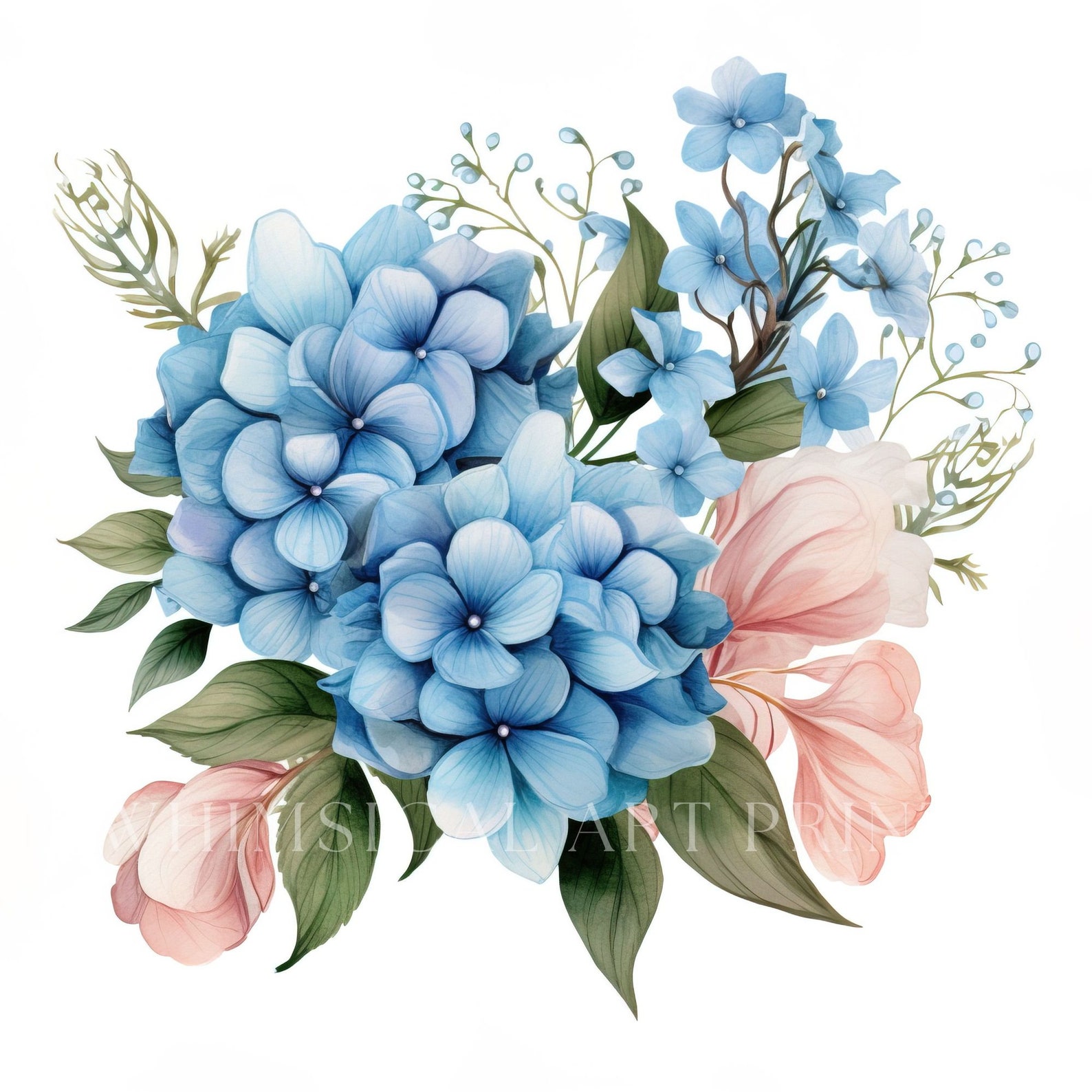 Blue Hydrangeas Clipart, Hydrangea Bouquet PNG, Hydrangea Watercolor ...