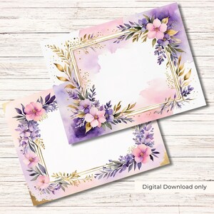Watercolor Purple Floral Digital Paper Pack, White Background, Page ...