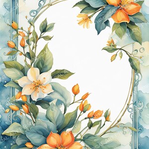Watercolor Orange Floral Frame Digital Paper Pack: Boho Chic Prints ...