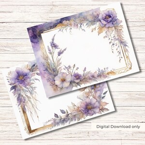 Light Purple Watercolor Floral Frame Digital Paper Pack, Light Purple ...