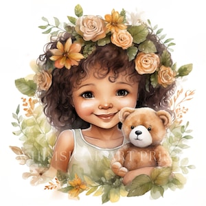 Cute Girl Teddy Bear Clipart, Watercolor Style Illustration, Happy Girl ...