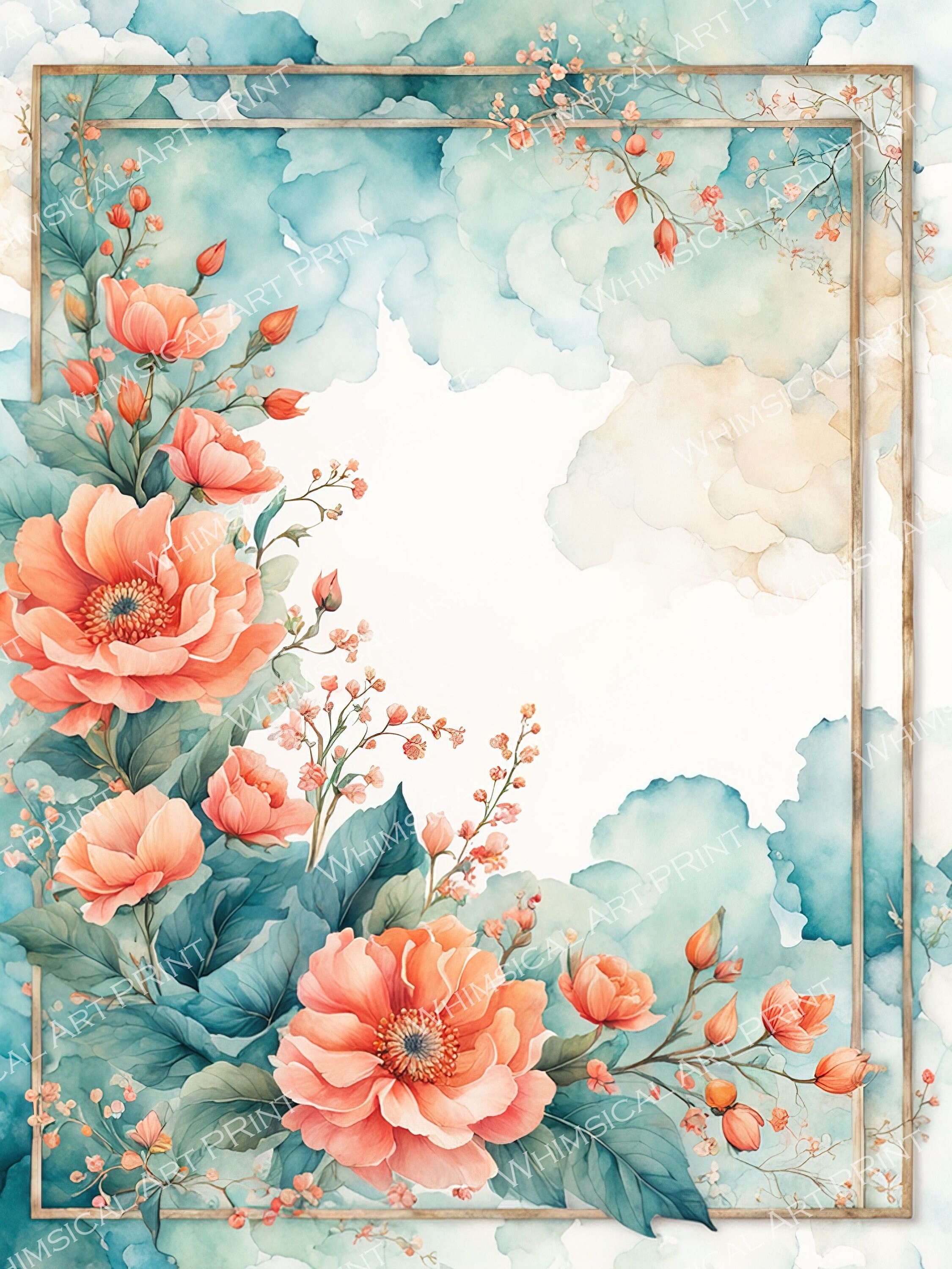 Watercolor Orange Floral Digital Paper Pack: Botanical Borders (10 Jpgs ...