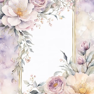 Watercolor Peony Floral Frames: Romantic Digital Paper (JPG, Commercial ...