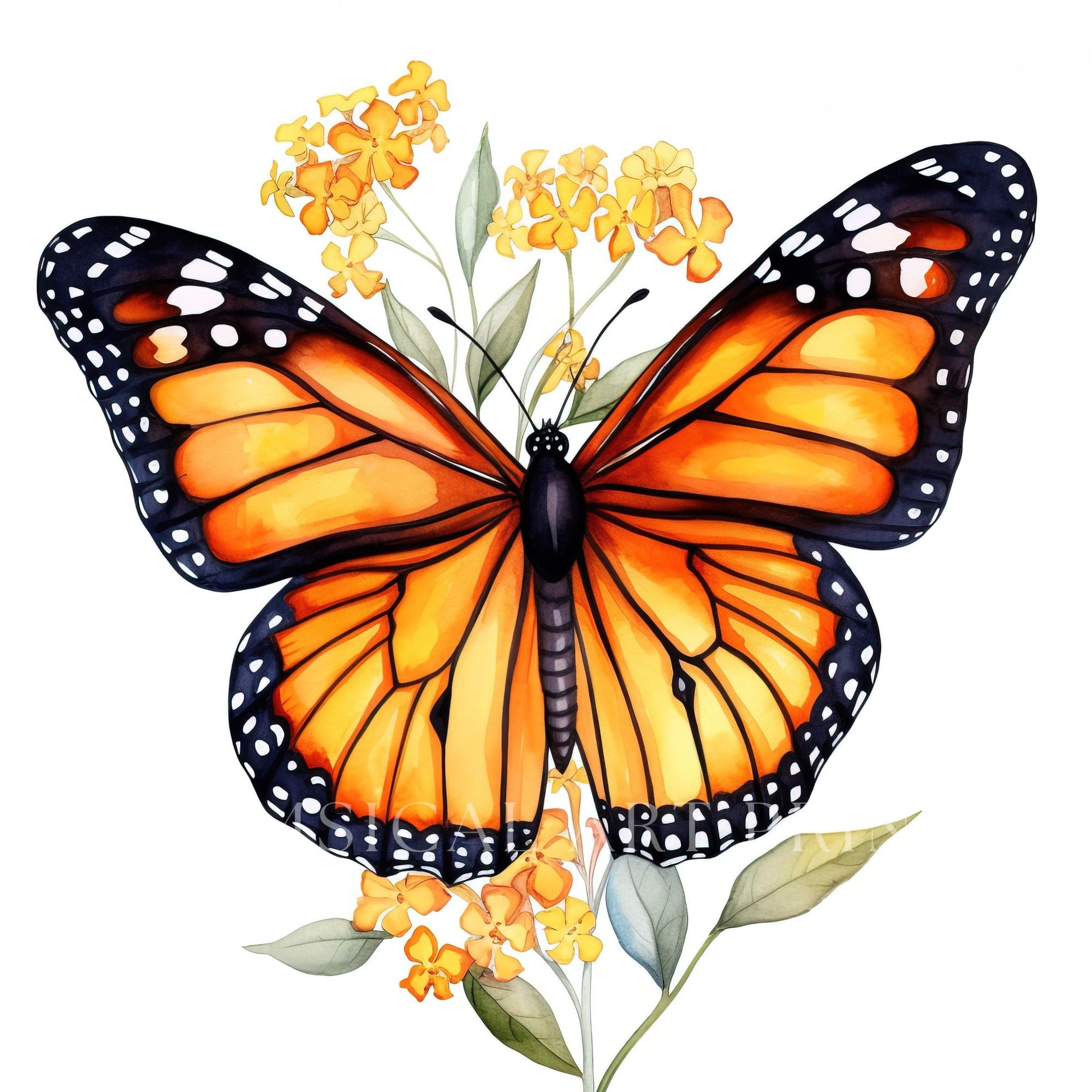 Monarch Butterfly Clipart Close-up Watercolor Clipart - Etsy