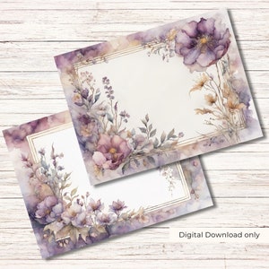 Purple Floral Watercolor Digital Paper Pack: Abstract Art Borders for ...