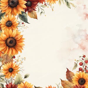 Watercolor Sunflower Frame: Autumn Floral Borders (digital Paper Pack ...