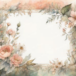 Dreamy Peach: Watercolor Floral Frame Digital Paper Pack, Soft Peach ...