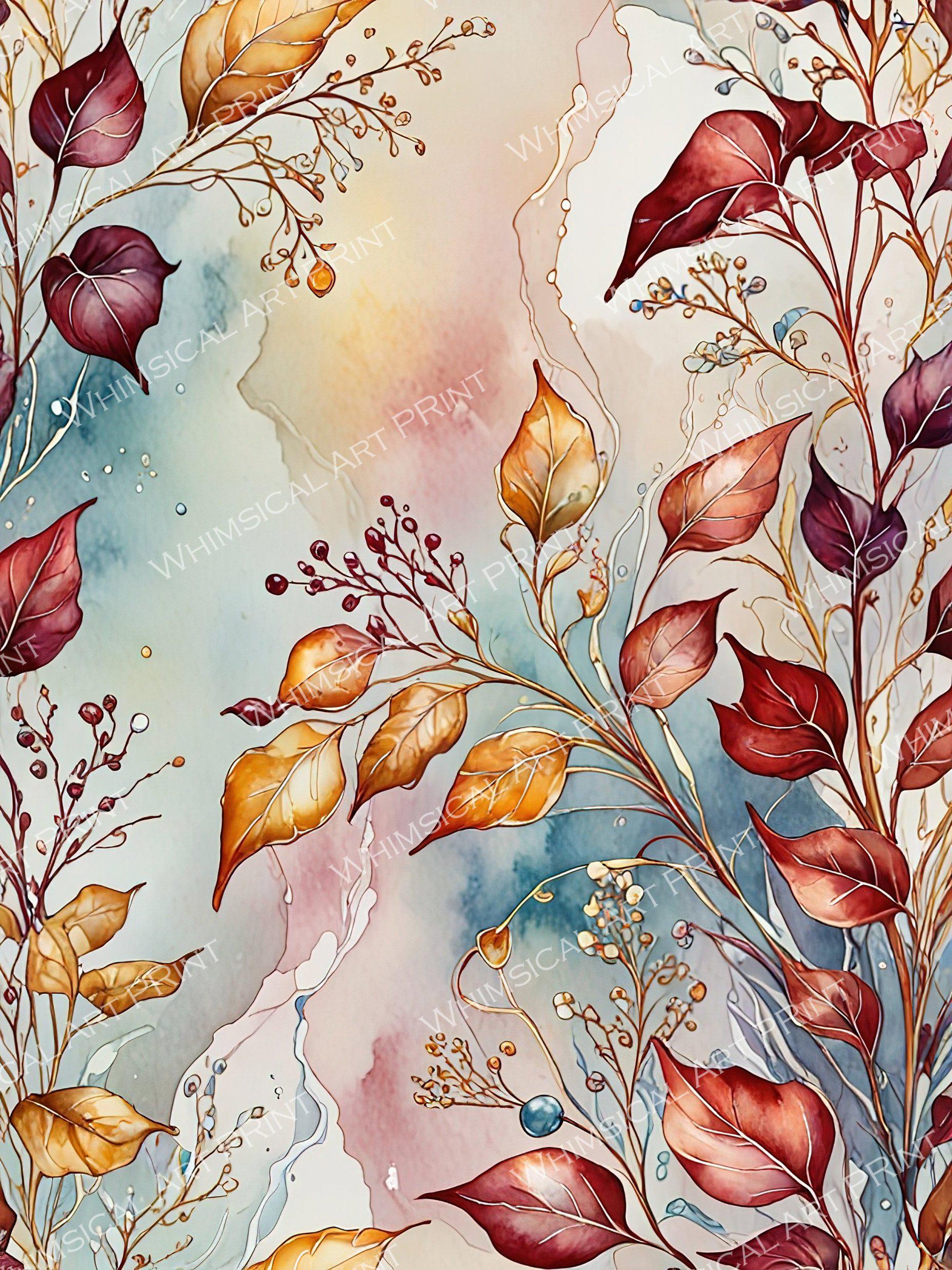 Watercolor Autumn Leaves Digital Paper: Earthy Scrapbook Backgrounds ...