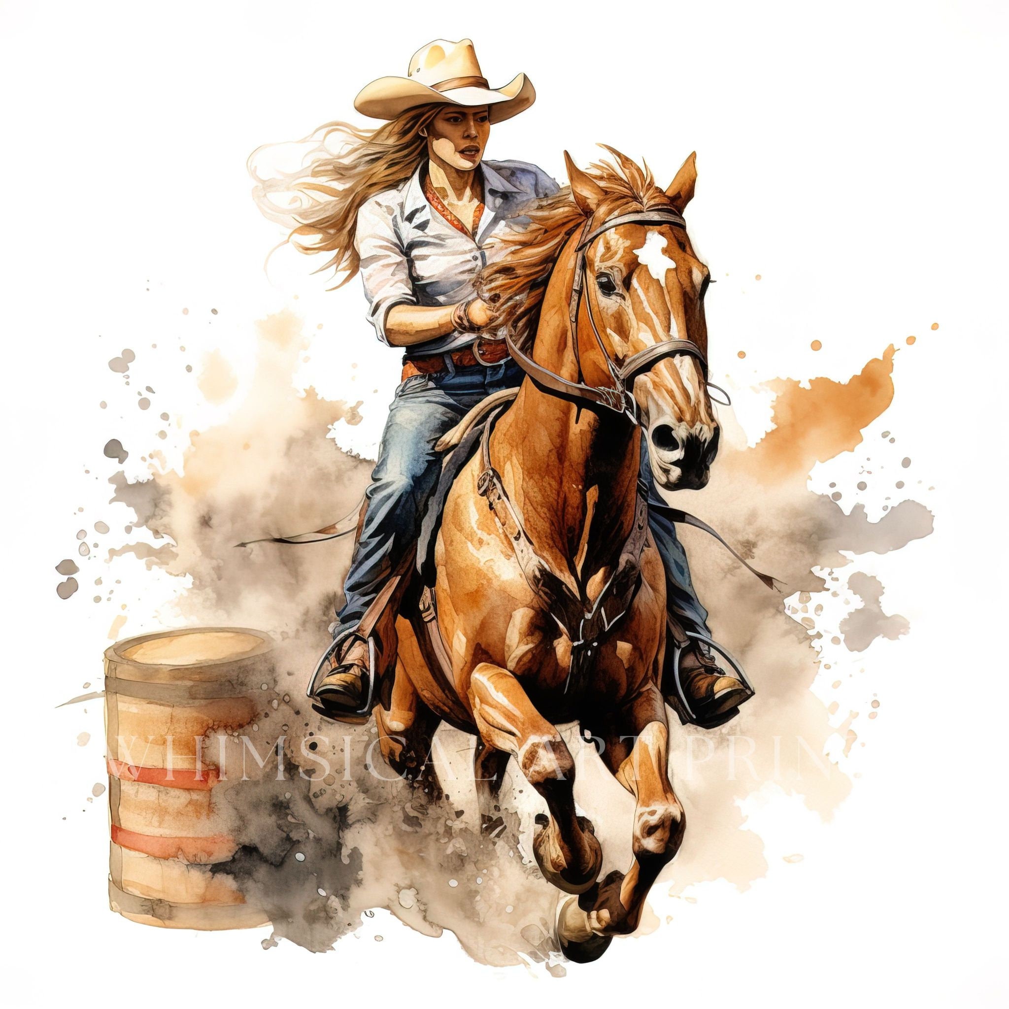 Barrel Racer and Horse Clipart, Horseback Riding Clipart, Watercolor ...