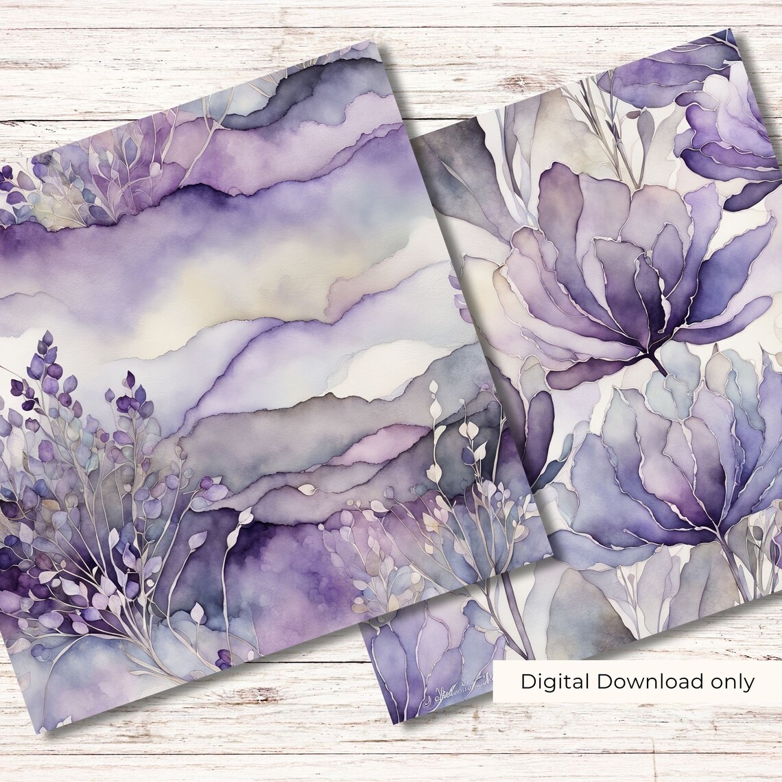 Lavender Watercolor Digital Paper: Abstract Floral Art (10 Jpgs) - Etsy