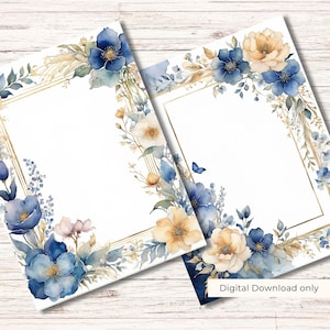 Blue Boho Border Digital Paper Pack for Wedding Cards, Scrapbooking ...