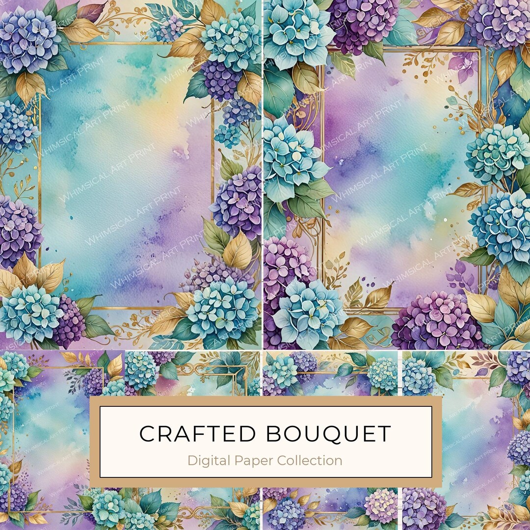 Watercolor Hydrangeas Floral Frame, Teal Purple, DIY Scrapbooking ...