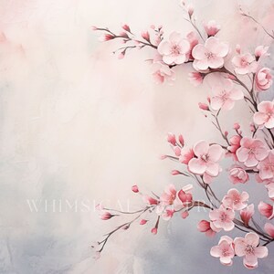 Sakura, Cherry Blossoms Digital Paper, Background Graphics, Watercolor ...