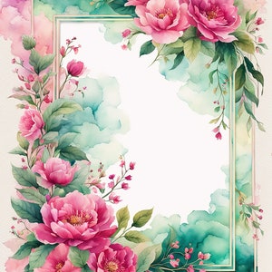 Watercolor Pink Flower Frame: Botanical Digital Paper Pack (10 Jpgs) - Etsy