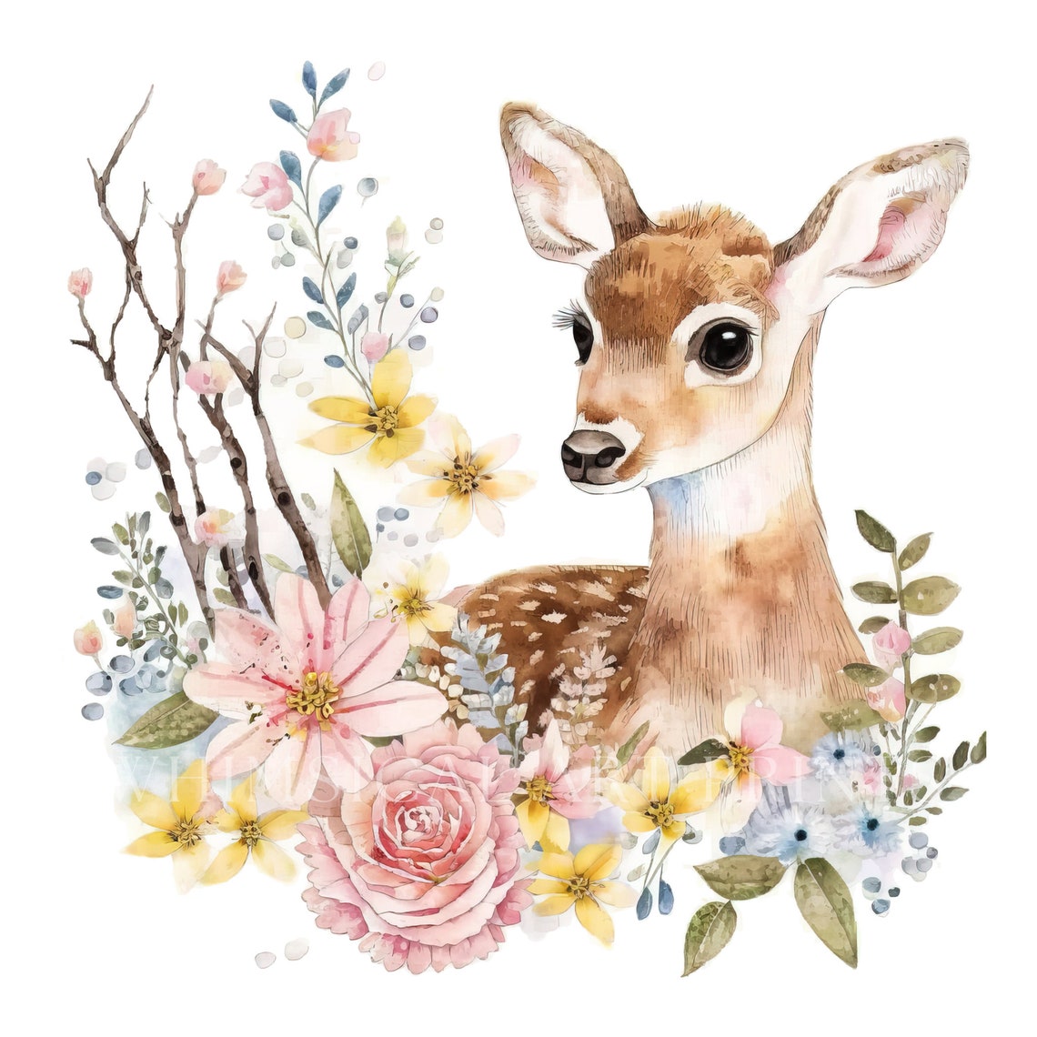 Deer PNG, Fawn baby Deer Clipart, Young Deer in Spring Watercolor Art ...