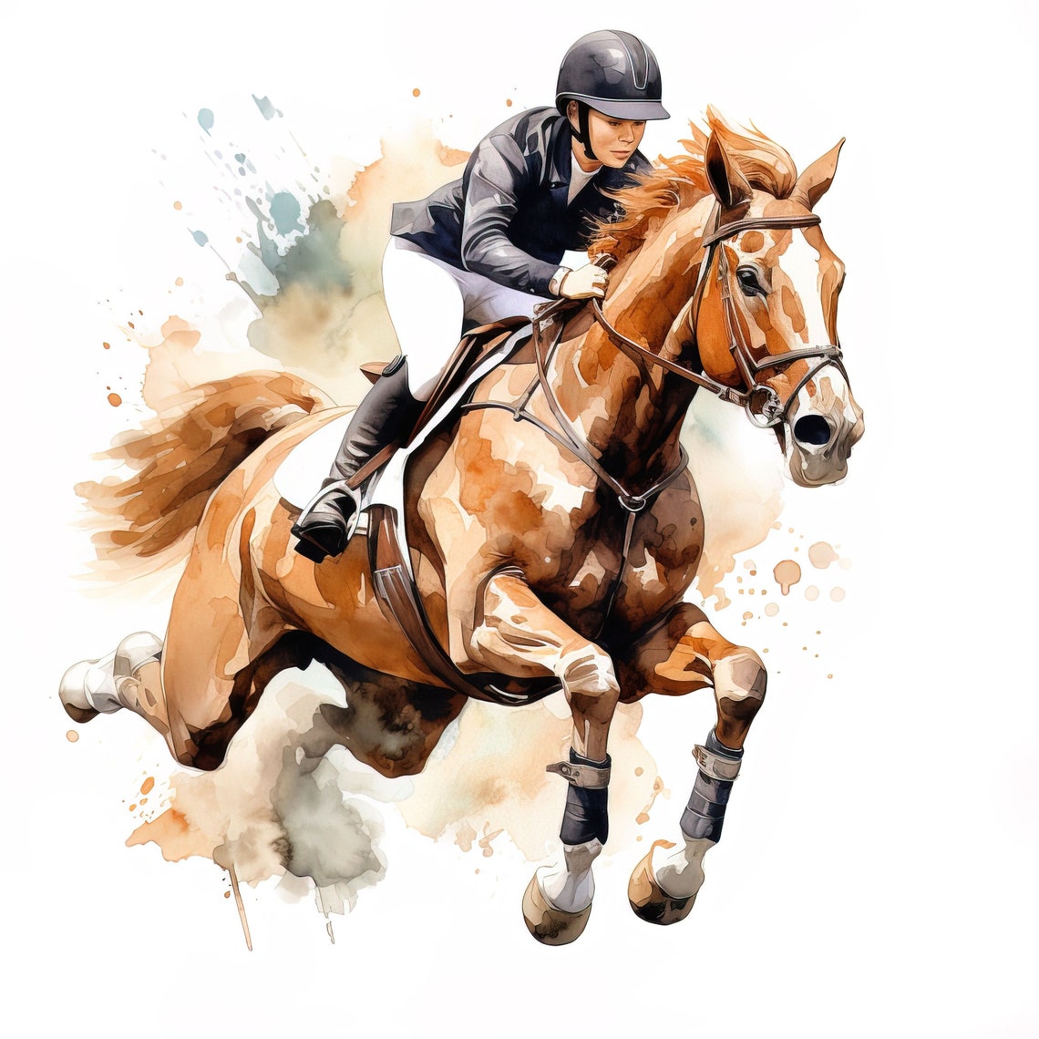 Showjumper Watercolor Printable, Horseback Riding Art, Watercolor Wall ...