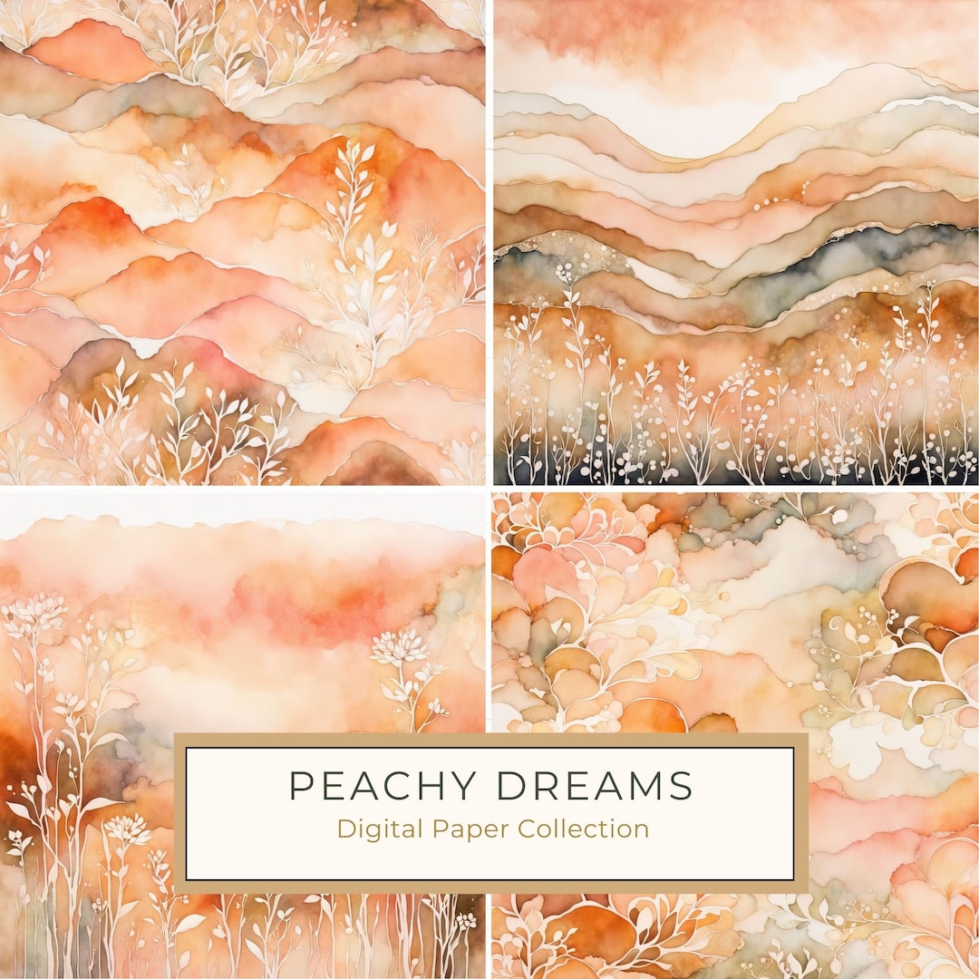 Peach Boho Floral Watercolor Paper Set: Abstract Art (digital Download ...