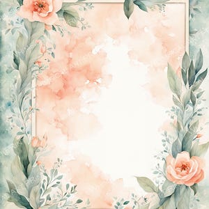 Watercolor Floral Frame Digital Paper Pack, Peach Teal Soft Pastel ...