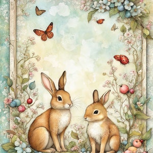 Bunny Storybook: Watercolor Shabby Chic Style Digital Paper Set With ...