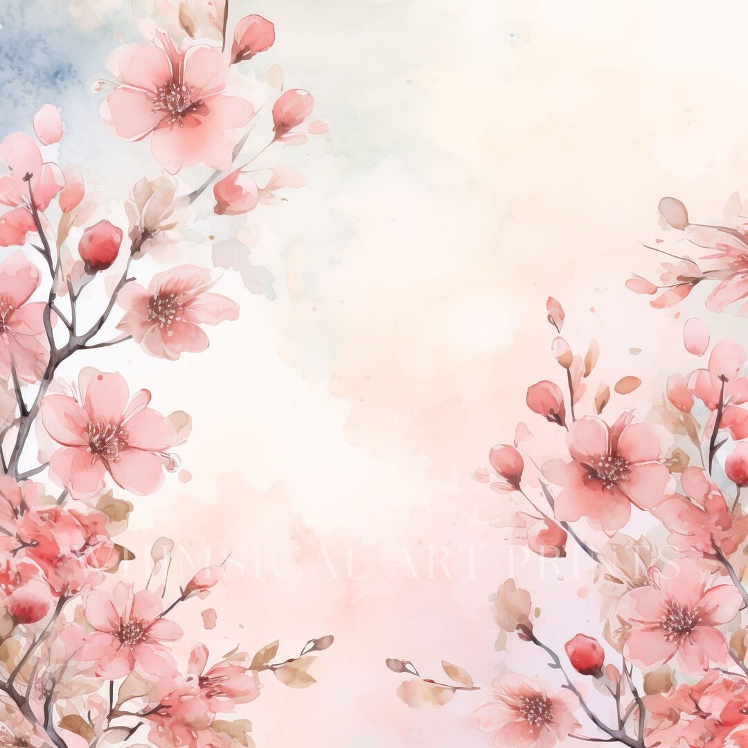Sakura, Cherry Blossoms Digital Paper, Background Graphics, Watercolor ...
